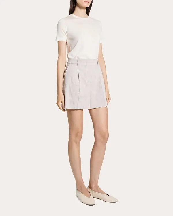 Theory Textured Linen Blend Pleated Shorts - Neutral