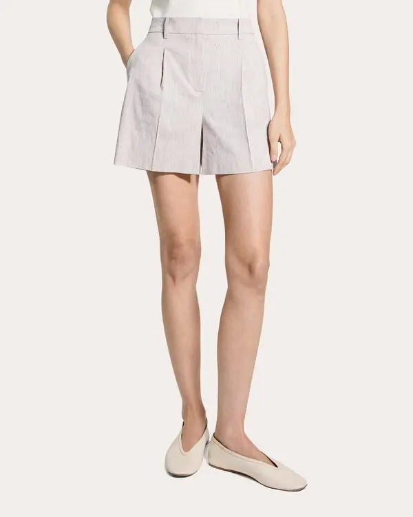 Theory Textured Linen Blend Pleated Shorts - Neutral