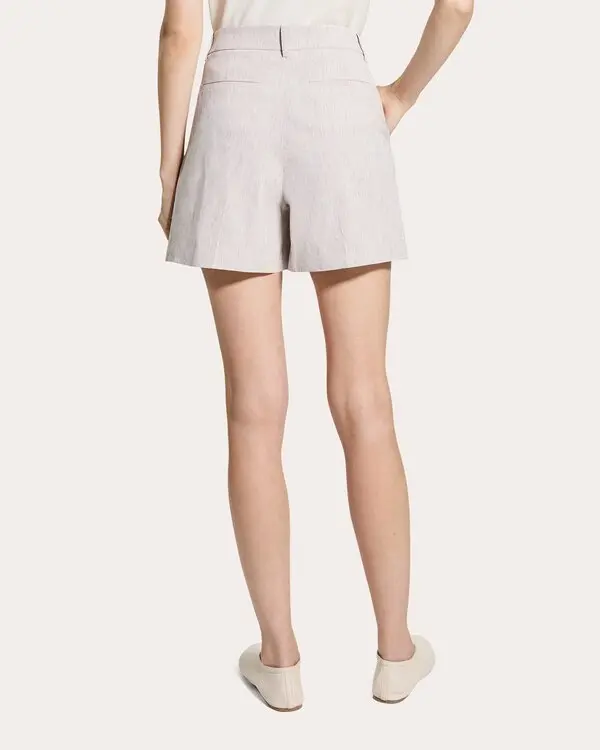 Theory Textured Linen Blend Pleated Shorts - Neutral