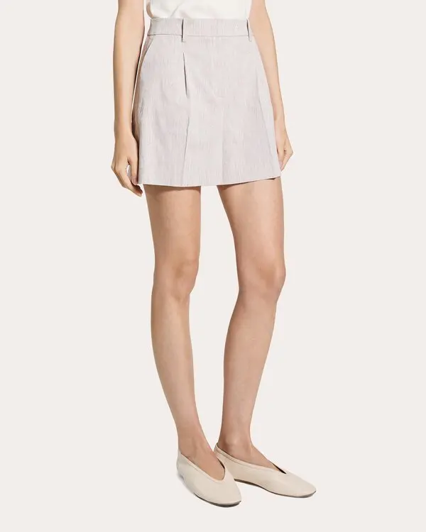 Theory Textured Linen Blend Pleated Shorts - Neutral