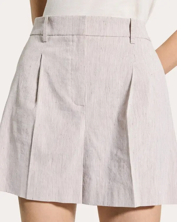 Theory Textured Linen Blend Pleated Shorts - Neutral