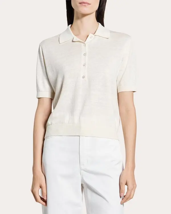 Theory Sheer Linen Knit Cropped Polo Top