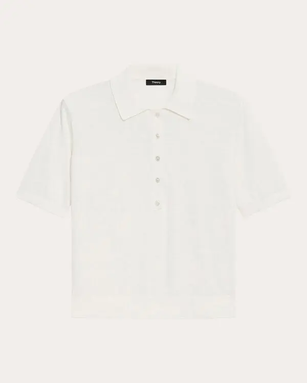 Theory Sheer Linen Knit Cropped Polo Top