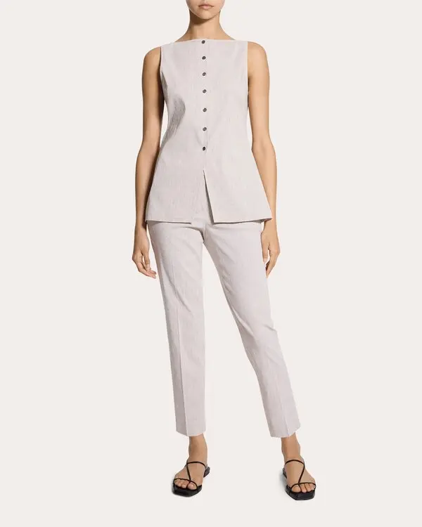 Theory Textured Linen Boatneck Cutaway Vest Top - Neutral
