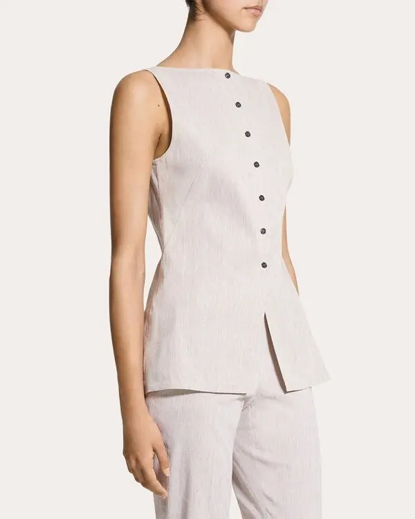 Theory Textured Linen Boatneck Cutaway Vest Top - Neutral