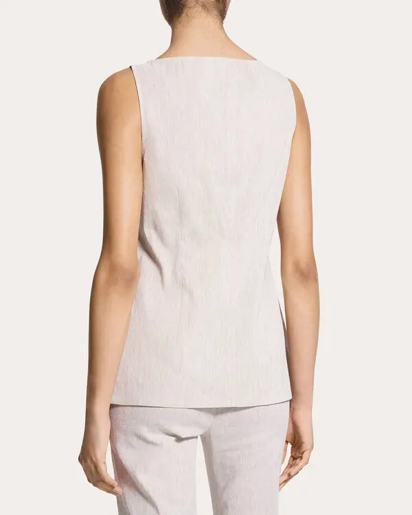 Theory Textured Linen Boatneck Cutaway Vest Top - Neutral