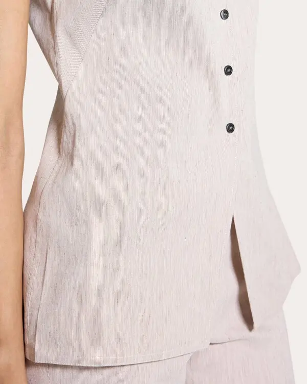 Theory Textured Linen Boatneck Cutaway Vest Top - Neutral