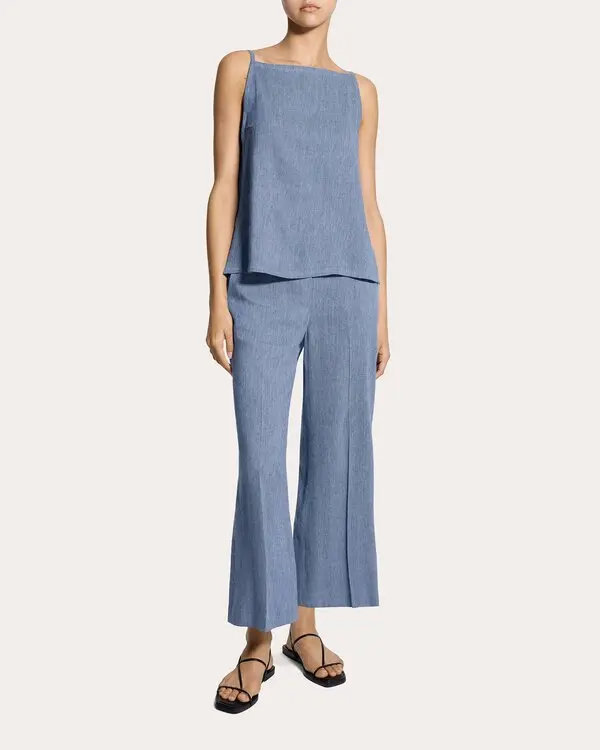 Theory Fluid Linen Square Neck Apron Top - Blue
