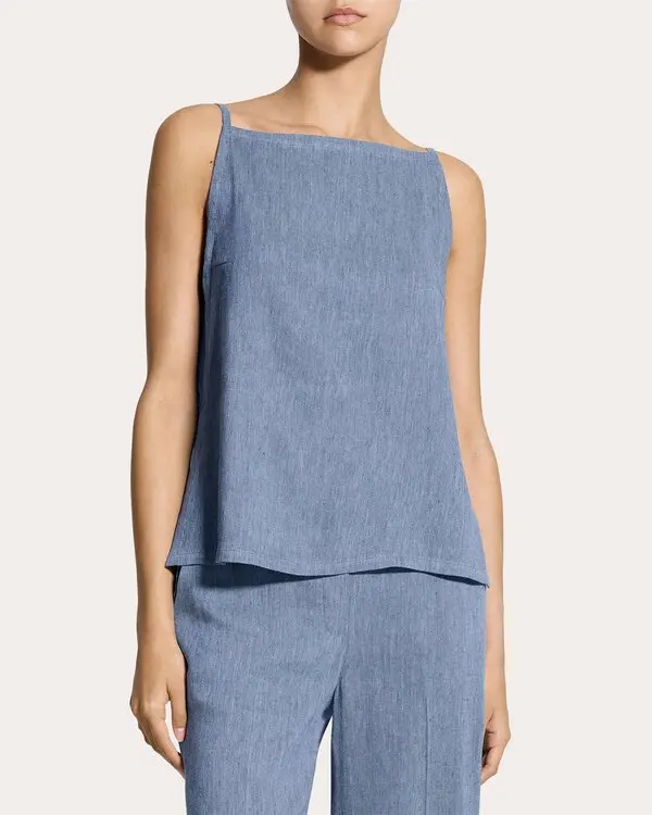 Theory Fluid Linen Square Neck Apron Top - Blue