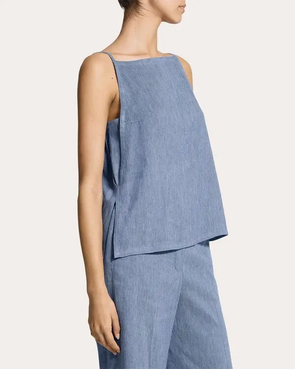 Theory Fluid Linen Square Neck Apron Top - Blue