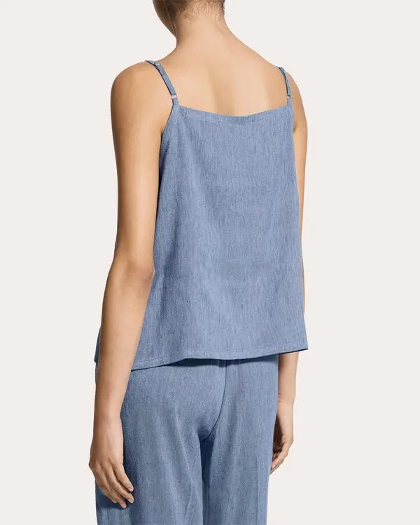 Theory Fluid Linen Square Neck Apron Top - Blue