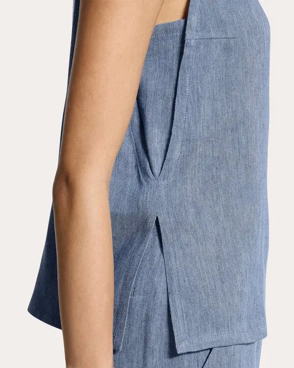 Theory Fluid Linen Square Neck Apron Top - Blue