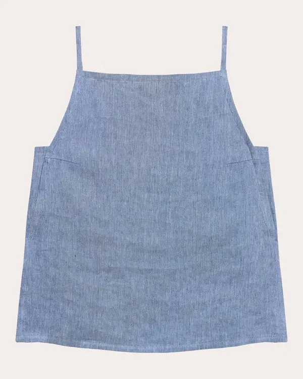 Theory Fluid Linen Square Neck Apron Top - Blue