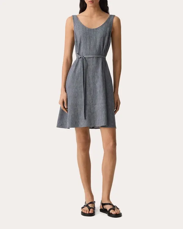 Theory Fluid Linen Belted Tank Mini Dress