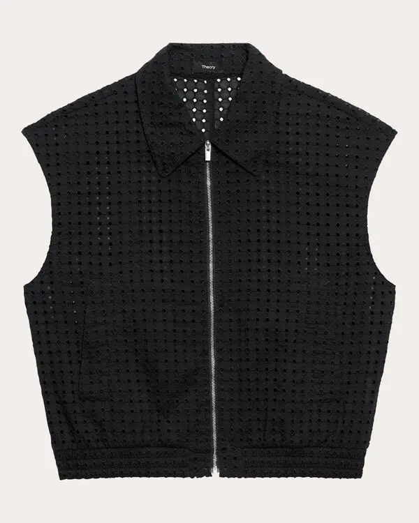 Theory Embroidered Eyelet Cotton Zip Vest - Black