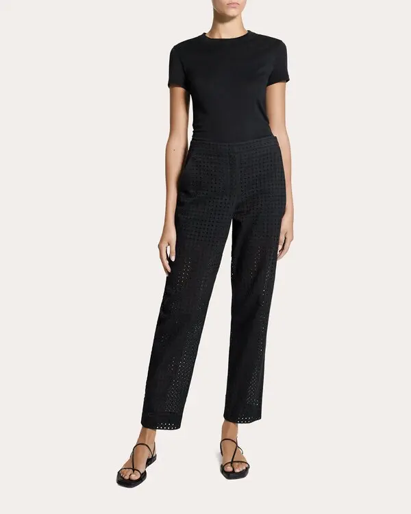 Theory Embroidered Eyelet Cotton Easy Slim Pants