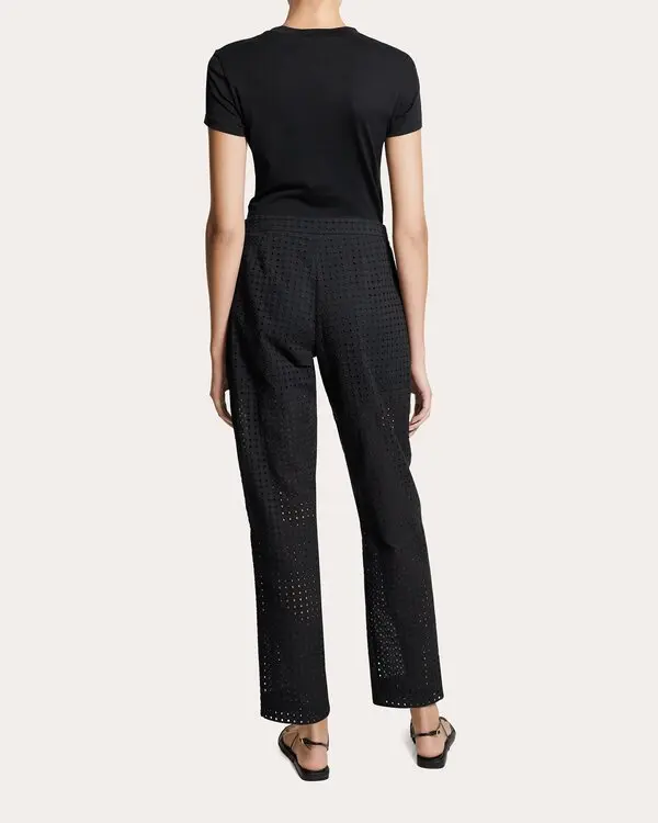 Theory Embroidered Eyelet Cotton Easy Slim Pants