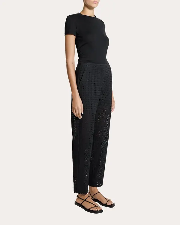 Theory Embroidered Eyelet Cotton Easy Slim Pants