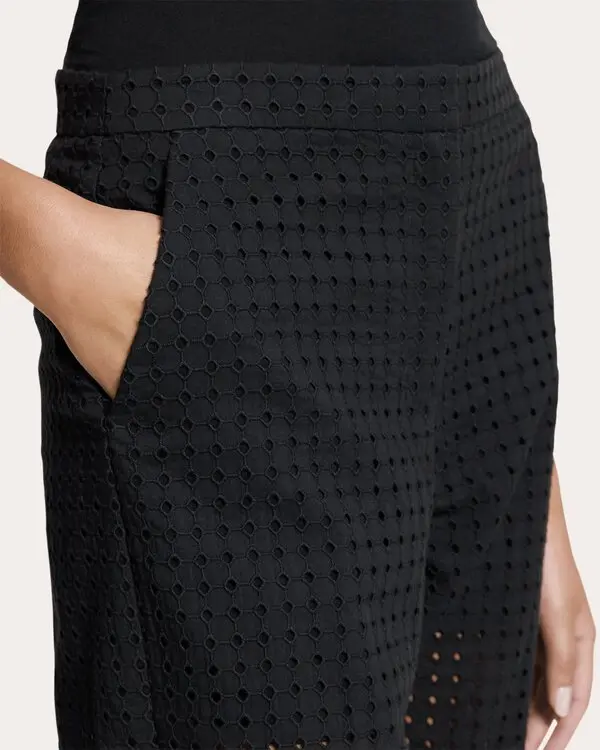 Theory Embroidered Eyelet Cotton Easy Slim Pants