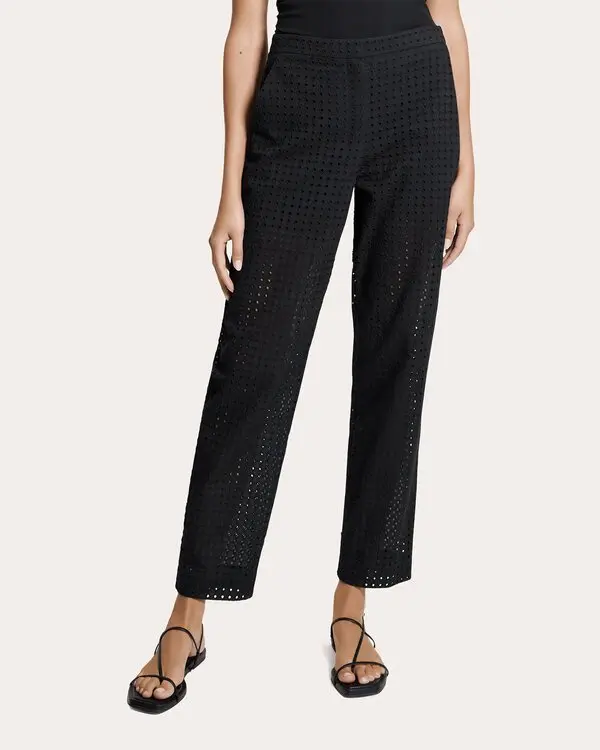 Theory Embroidered Eyelet Cotton Easy Slim Pants