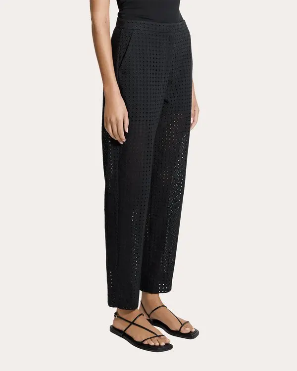 Theory Embroidered Eyelet Cotton Easy Slim Pants
