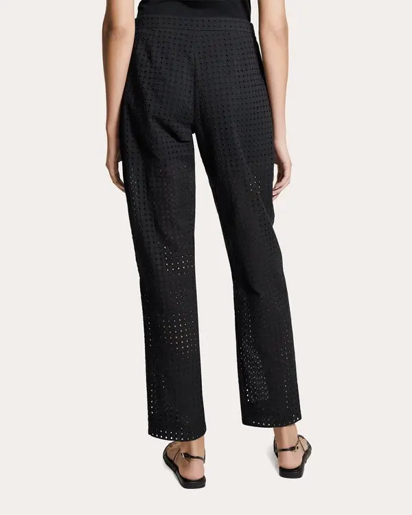 Theory Embroidered Eyelet Cotton Easy Slim Pants