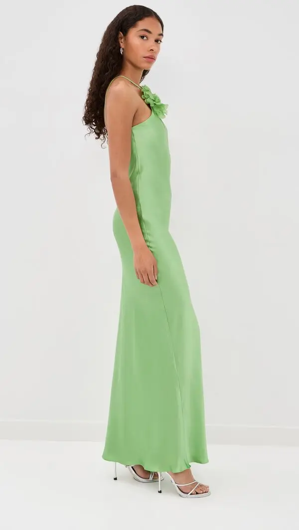RODARTE Silk Bias Halter Dress With Floral Embellishment