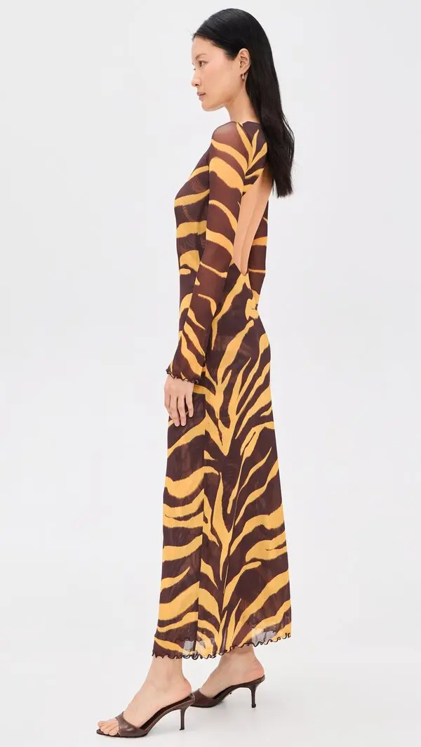 RESA Sylvia Zebra Print Mesh Maxi Dress