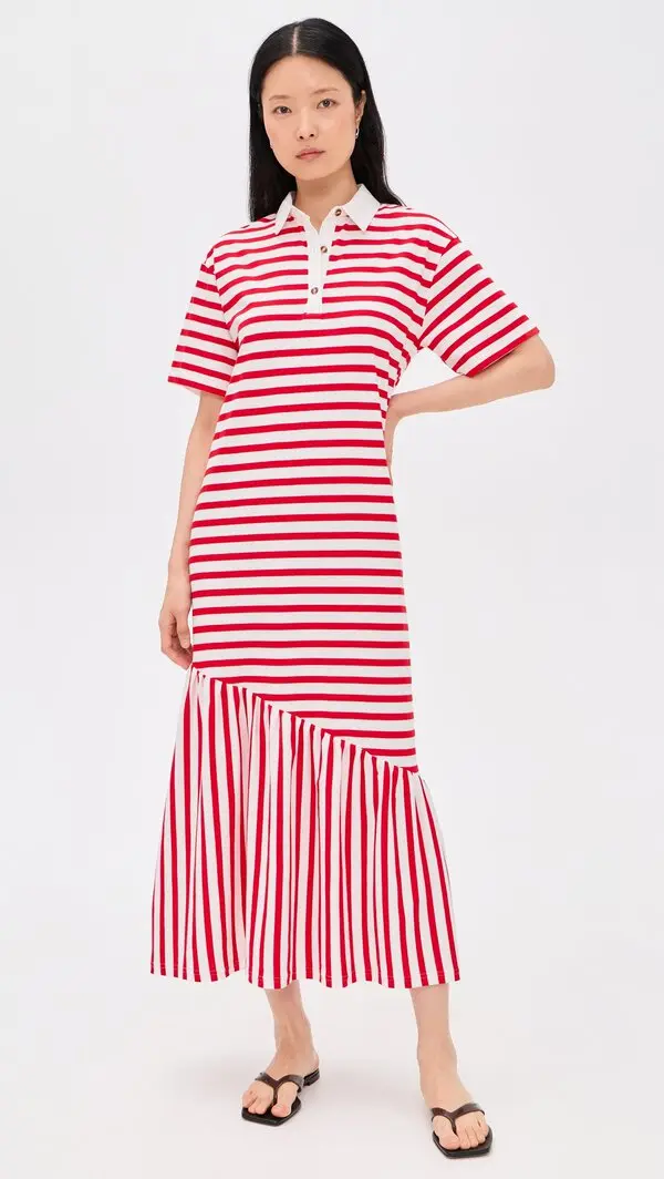 NEVER FULLY DRESSED Striped Jersey Maxi Dress