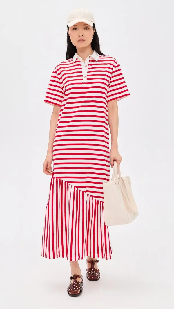 NEVER FULLY DRESSED Striped Jersey Maxi Dress