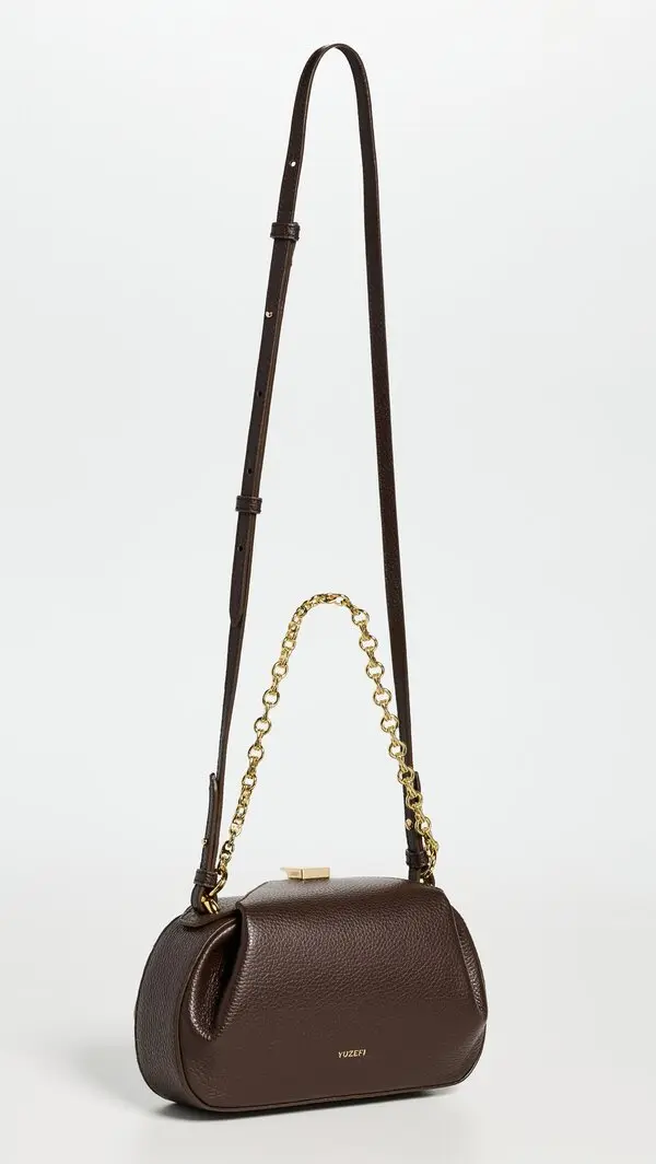 Yuzefi Oyster Mini Clutch With Chain Strap - Espresso