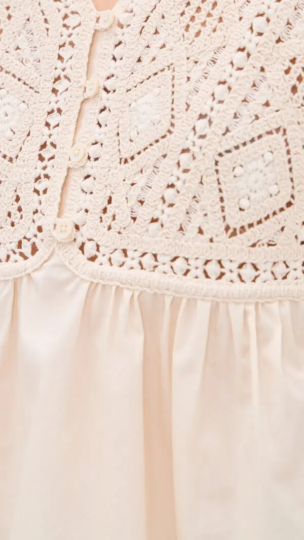 Ba&sh Salvi Cotton Poplin Blouse With Lace Panel And Ruffle Hem