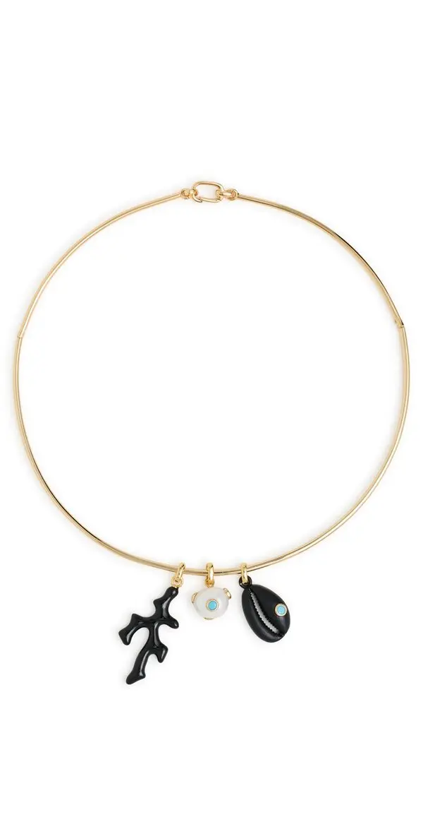 MARTHA CALVO Hinged Enamel And Pearl Charm Necklace - Gold