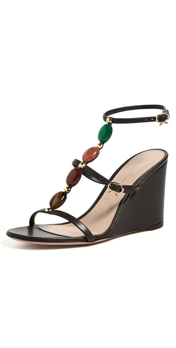 GIANVITO ROSSI Nappa Wedge Sandals With Embellishments - Moka