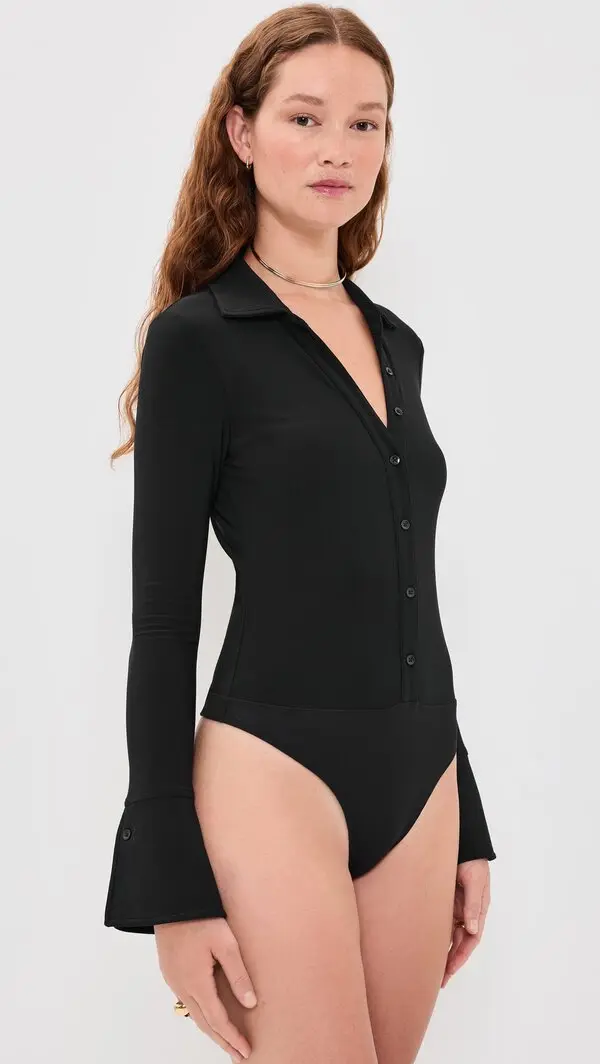 Alice + Olivia Freya Fitted Button-down Thong Bodysuit - Black