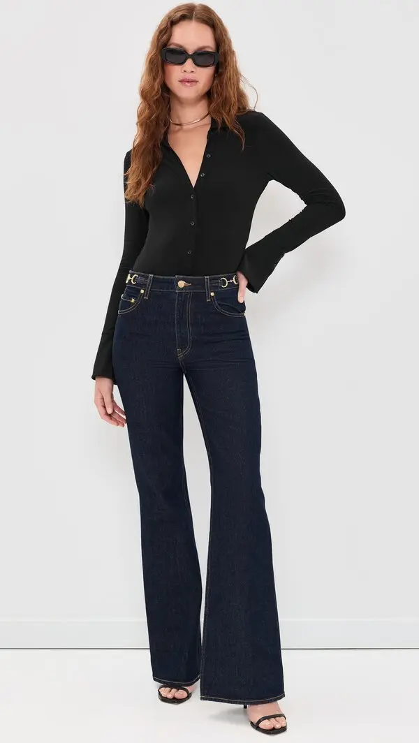 Alice + Olivia Freya Fitted Button-down Thong Bodysuit - Black