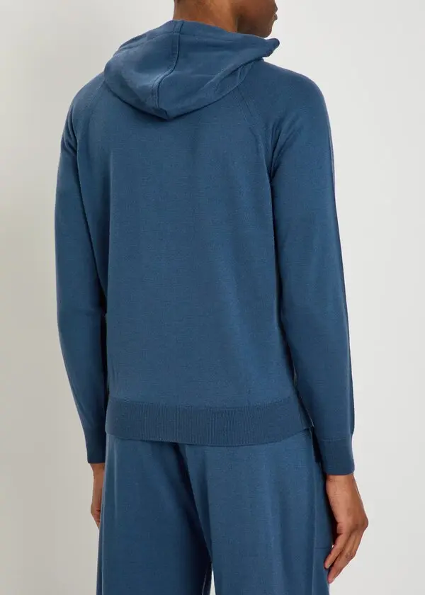 John Smedley Carty Hooded Merino Wool Jumper - Blue