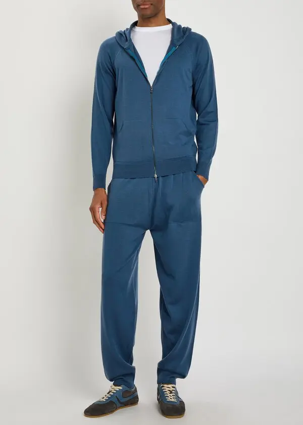 John Smedley Carty Hooded Merino Wool Jumper - Blue