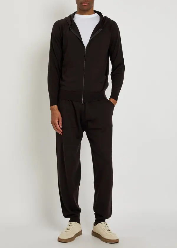 John Smedley Merino Wool Zip-up Hooded Jumper - Brown