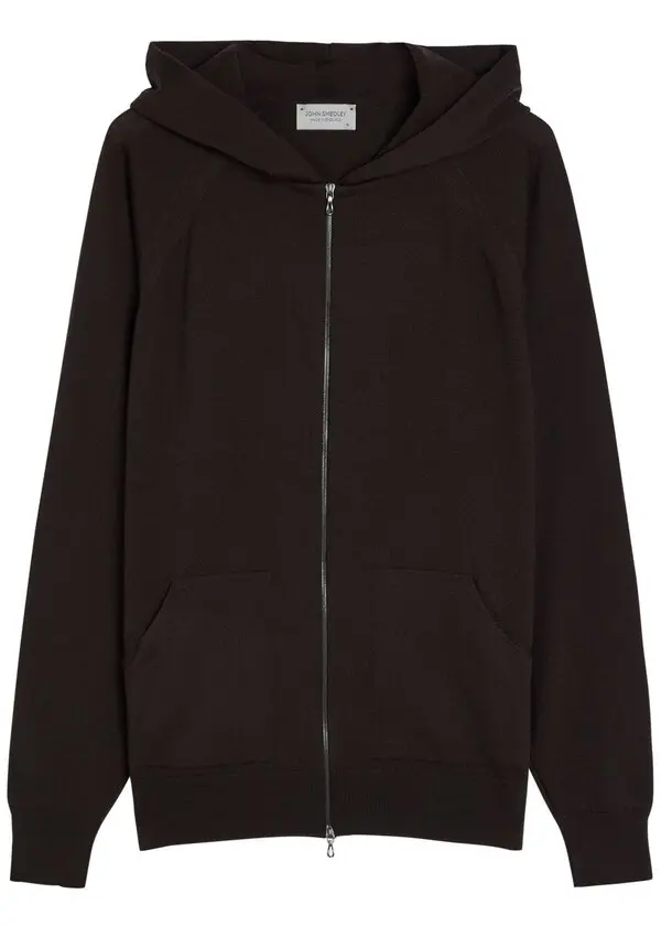 John Smedley Merino Wool Zip-up Hooded Jumper - Brown