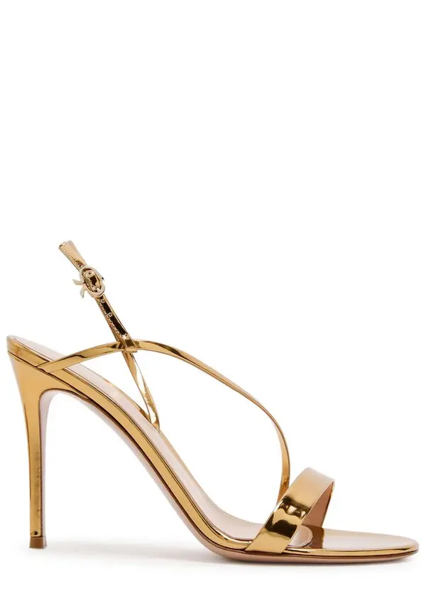 GIANVITO ROSSI Manhattan 95 Metallic Leather Sandals - Gold