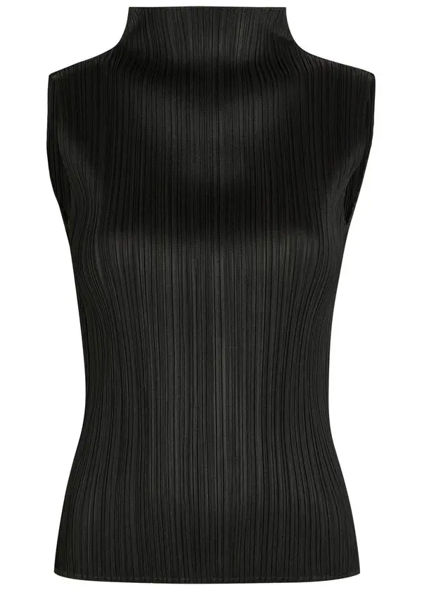 Issey Miyake Sleeveless Mock Neck Top - Black