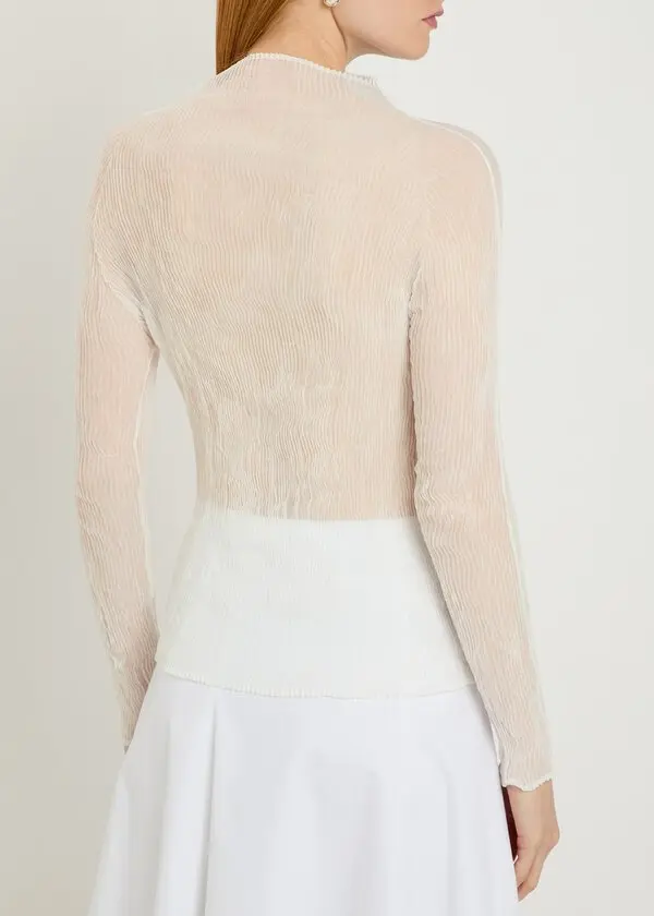 Issey Miyake Pleated Semi-sheer Chiffon Top - White