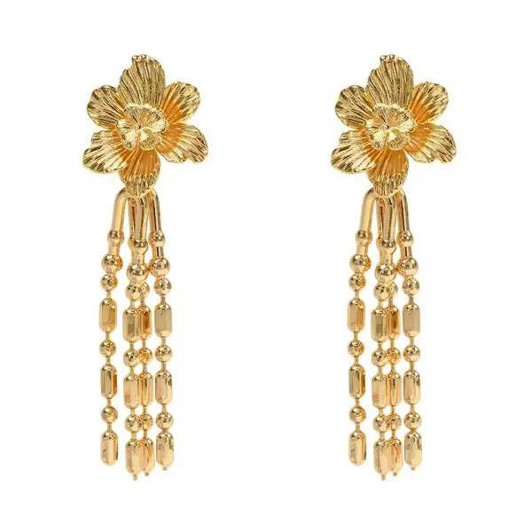 Pat’s Jewelry Pat's Jewelry Cascade Earrings With Sculptural Flower Motif - Gold
