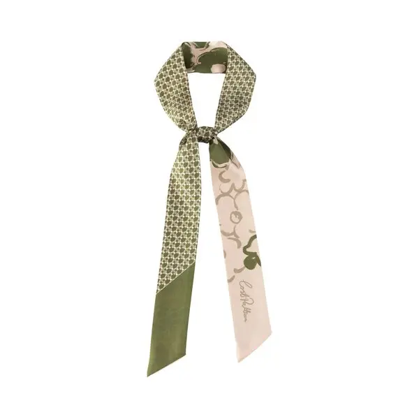 LOST PATTERN Floral Houndstooth" Silk Skinny Scarf Green - Blue