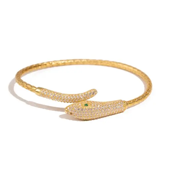 EBRU JEWELRY Gold Serpent Cuff Bracelet With Emerald Eyes - Gold/green