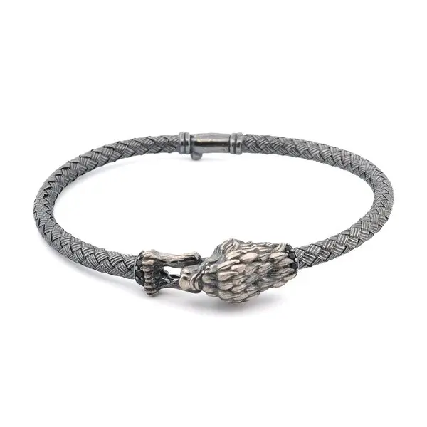 EBRU JEWELRY Guardian Lion Black Diamond Sterling Silver Bracelet - Black/silver