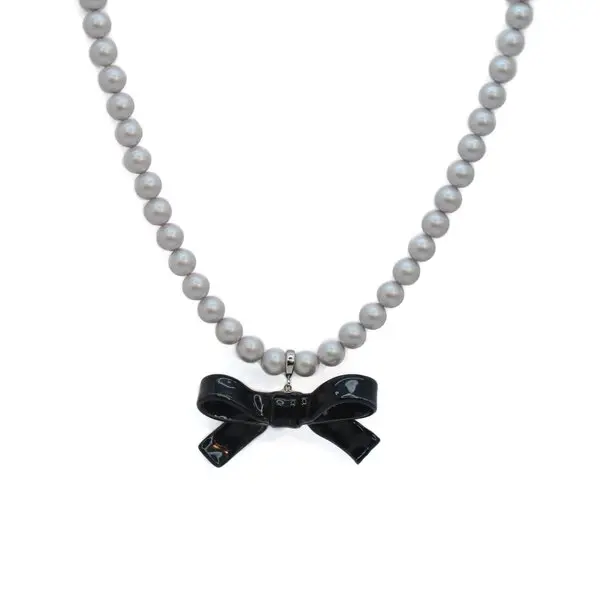 H2 STUDIO Bowtie Maniac Necklace With Detachable Charm - Grey/black