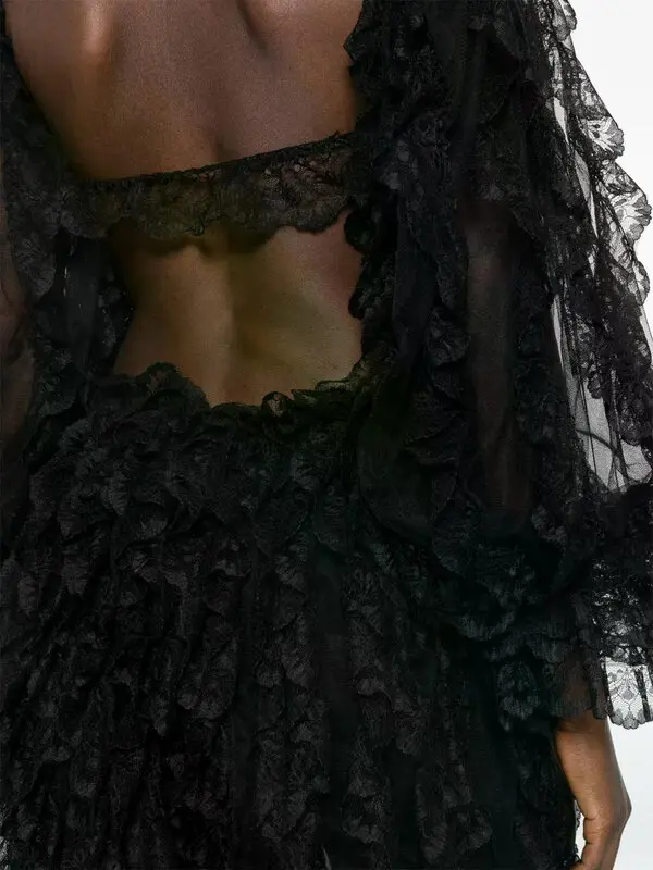 DUNESI Lace-trimmed Ruffled Mini Dress