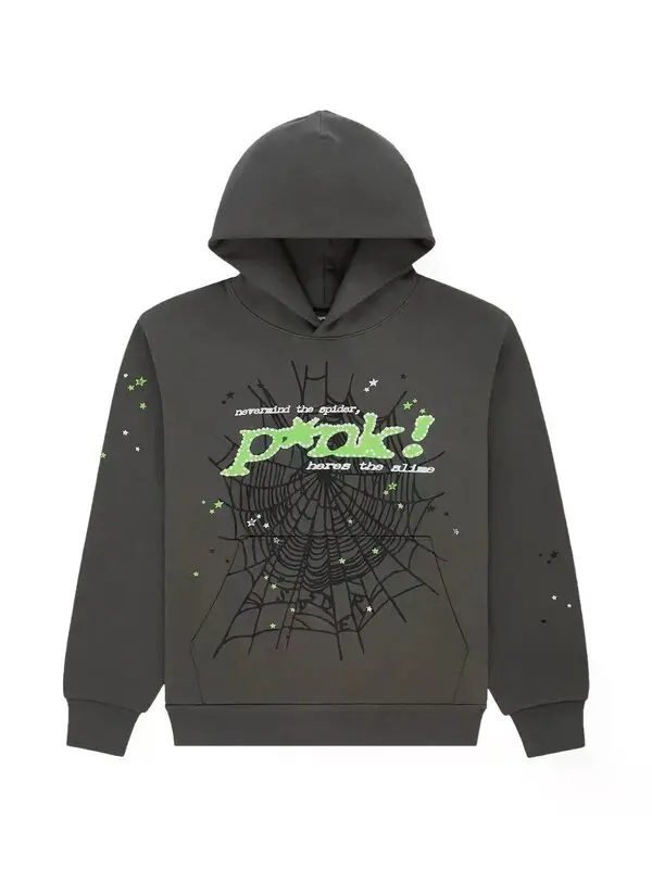 SP5DER Punk V2 Spider-web Hoodie - Grey